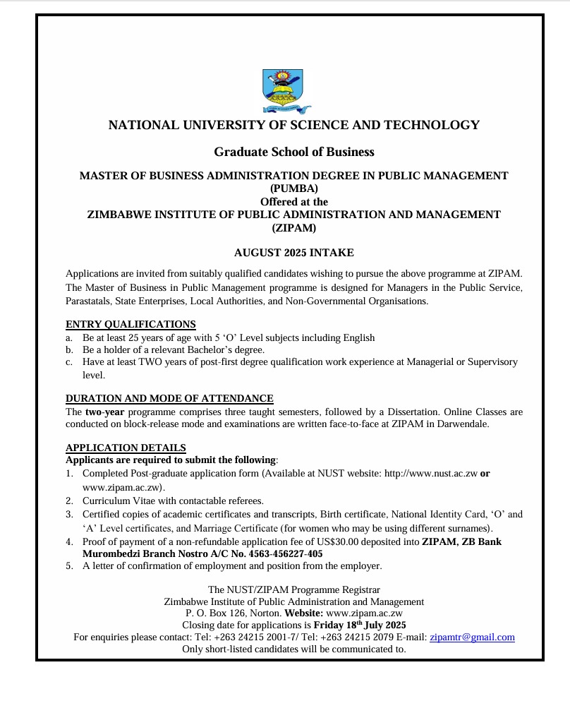 ZIPAM :: Zimbabwe Institute of Public Administration and Management ...